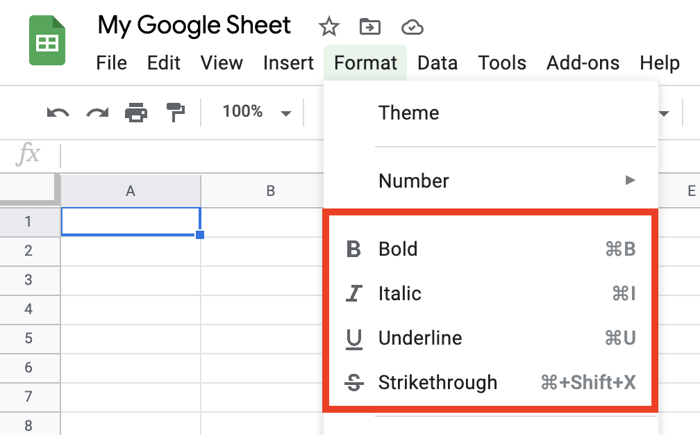 Bold Italics And Underline Shortcuts Google Sheets Tutorial